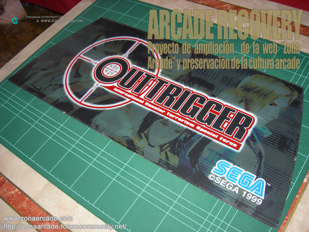 Arte original "OUTTRIGGER MARQUEE" de SEGA para digitalización en Zona Arcade